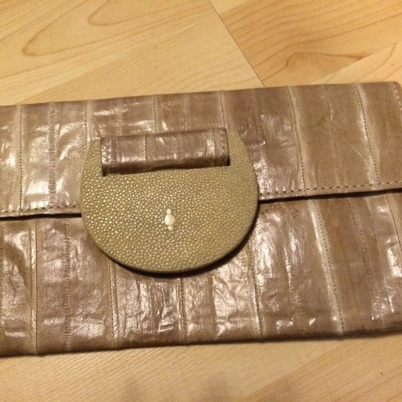 R & Y AUGOUSTI | Bags | R Y Augousti Eel Skin Tan Natural Clutch Purse ...